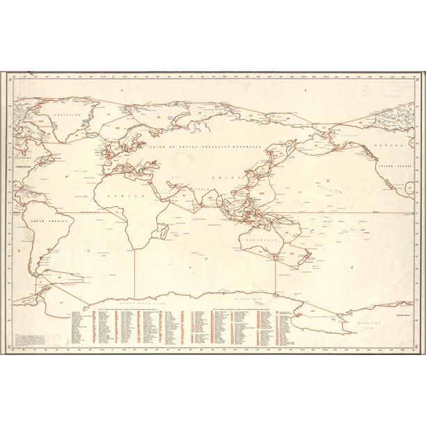 24"x36" Gallery Poster, world map Chart of limits of seas and oceans ...