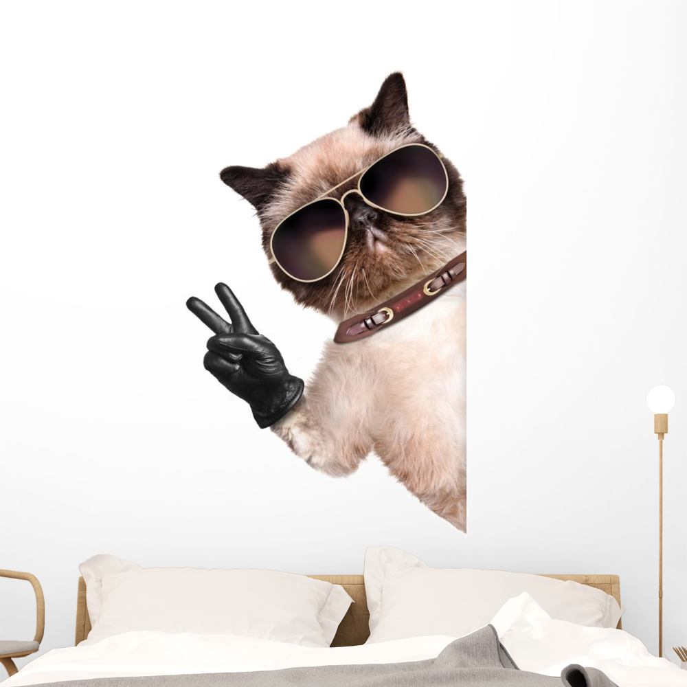 Cat with Peace Fingers Wall Decal by Wallmonkeys Peel and Stick Graphic ...