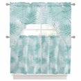 Aqua White Palm Leaves Swag Curtains Valance and Tier Set, Botanical ...