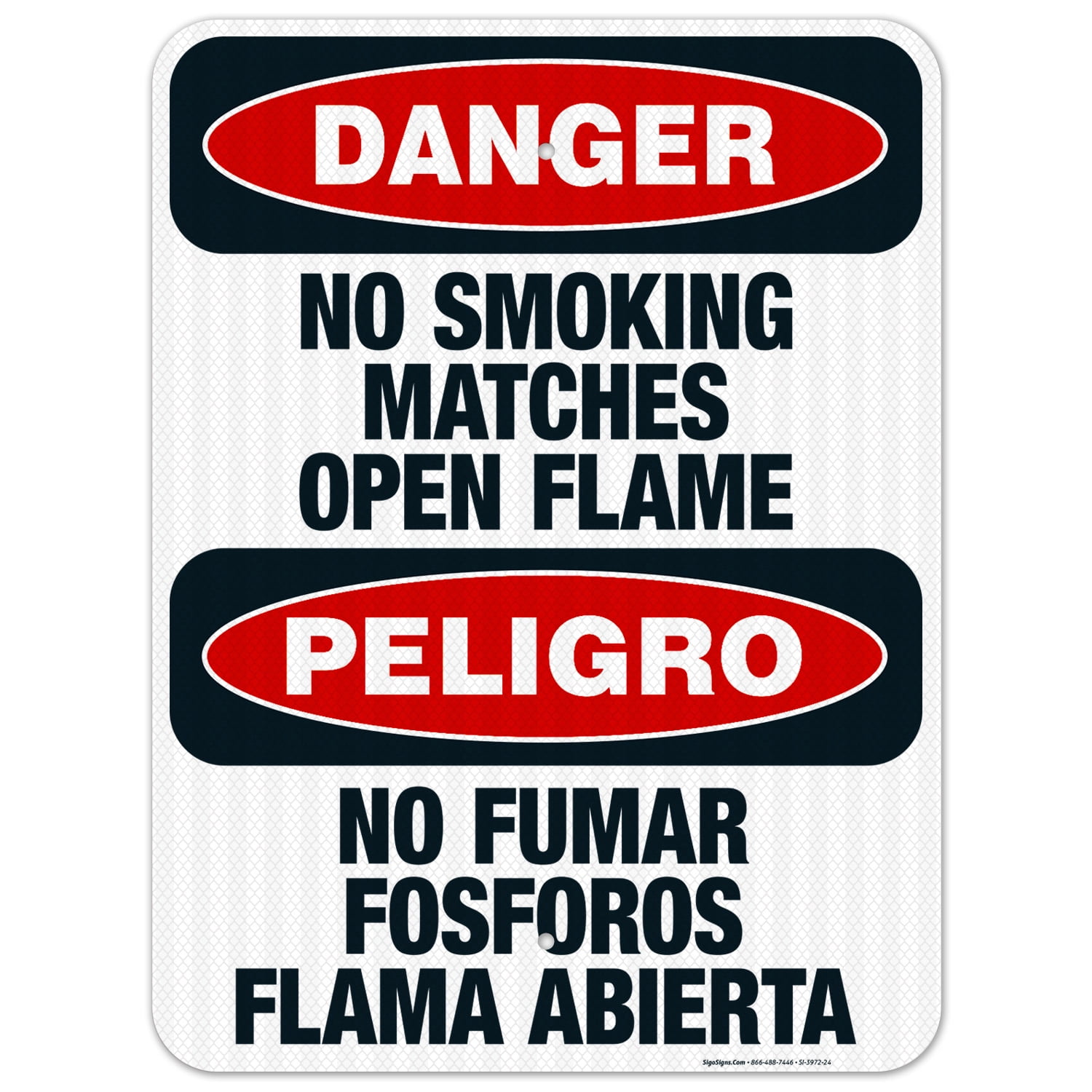 No Smoking Matches Open Flame Bilingual Sign, OSHA Danger Sign, 18x24 ...