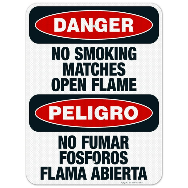No Smoking Matches Open Flame Bilingual Sign, OSHA Danger Sign, 18x24 ...