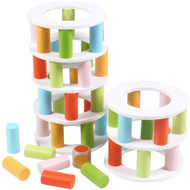 Wooden 2-in-1 Rainbow Tumbling Tower Balance Stacker Board Game - Color ...