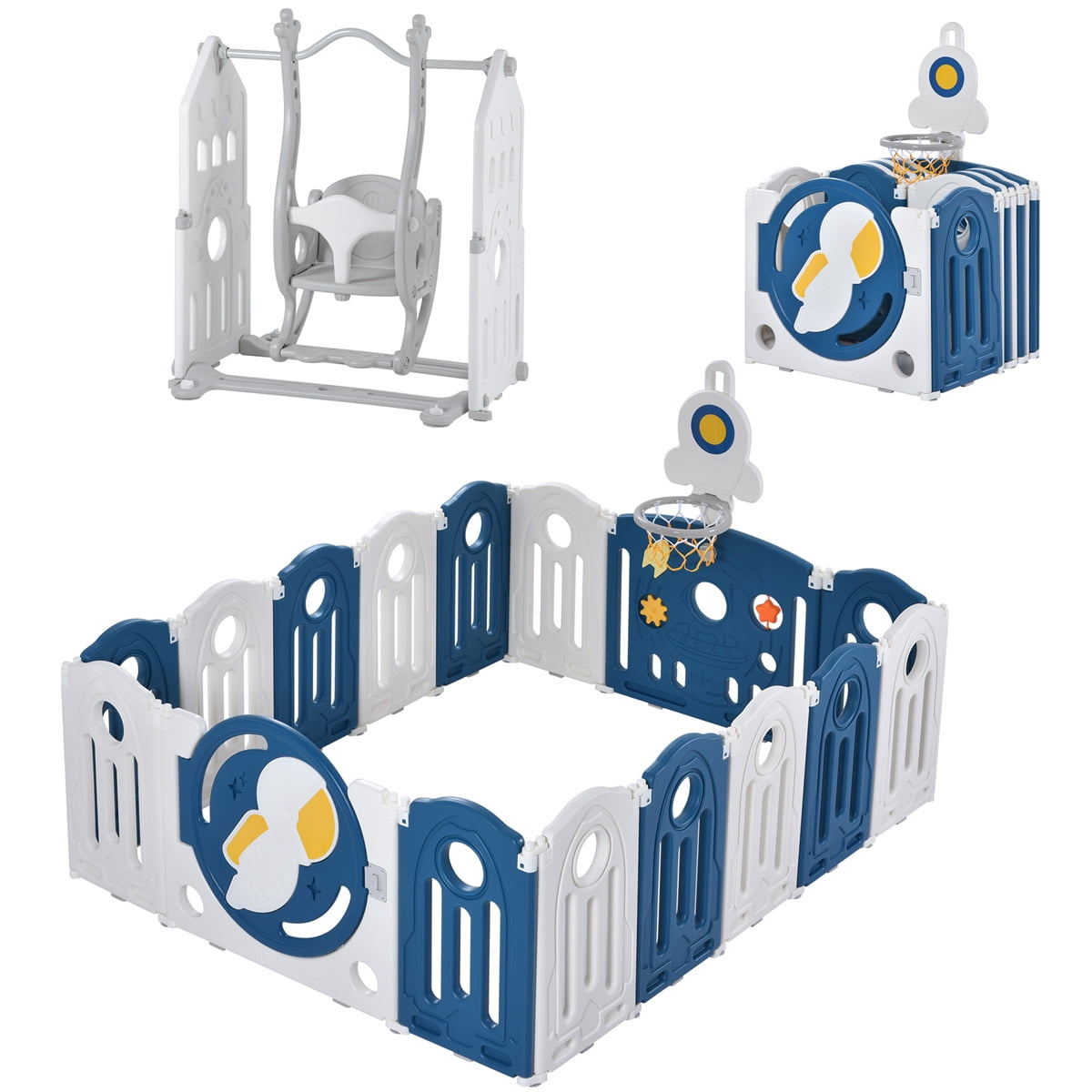 Toddler Playpen Set with Freestanding Swing Playset, Astronaut Theme ...