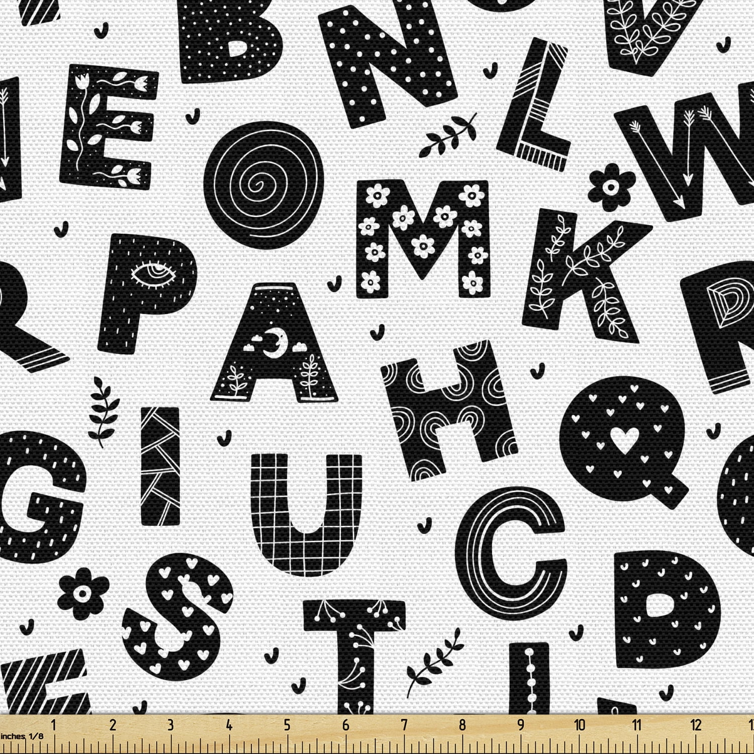 Alphabet Fabric by the Yard Monochrome Design of ABC's in Various ...