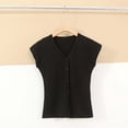 PYGNJK Women Short Sleeve T-Shirt Cap V Neck Shirts Ribbed Casual ...