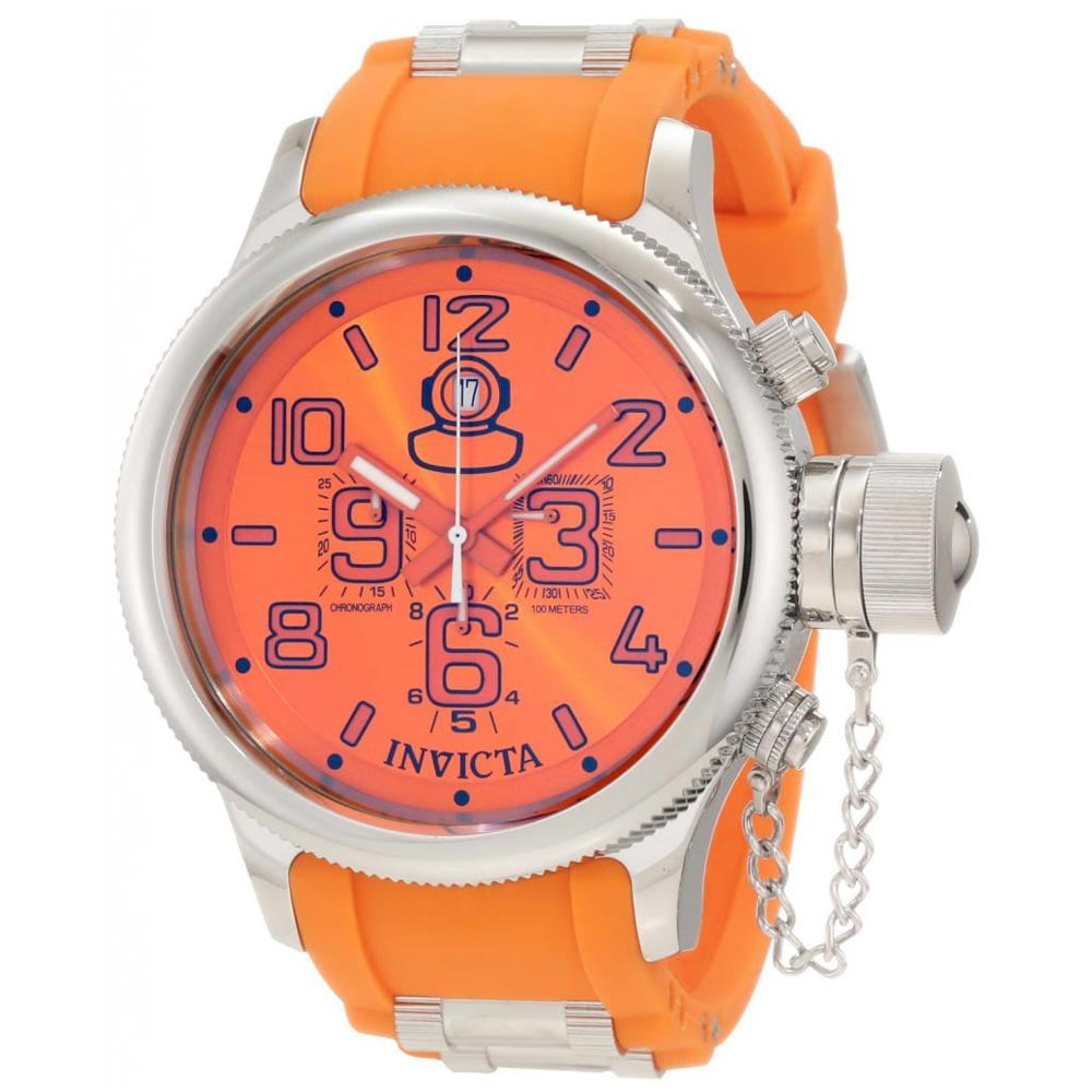 Invicta Men's 1346 Russian Diver Orange Dial Rubber Strap Chronograph ...