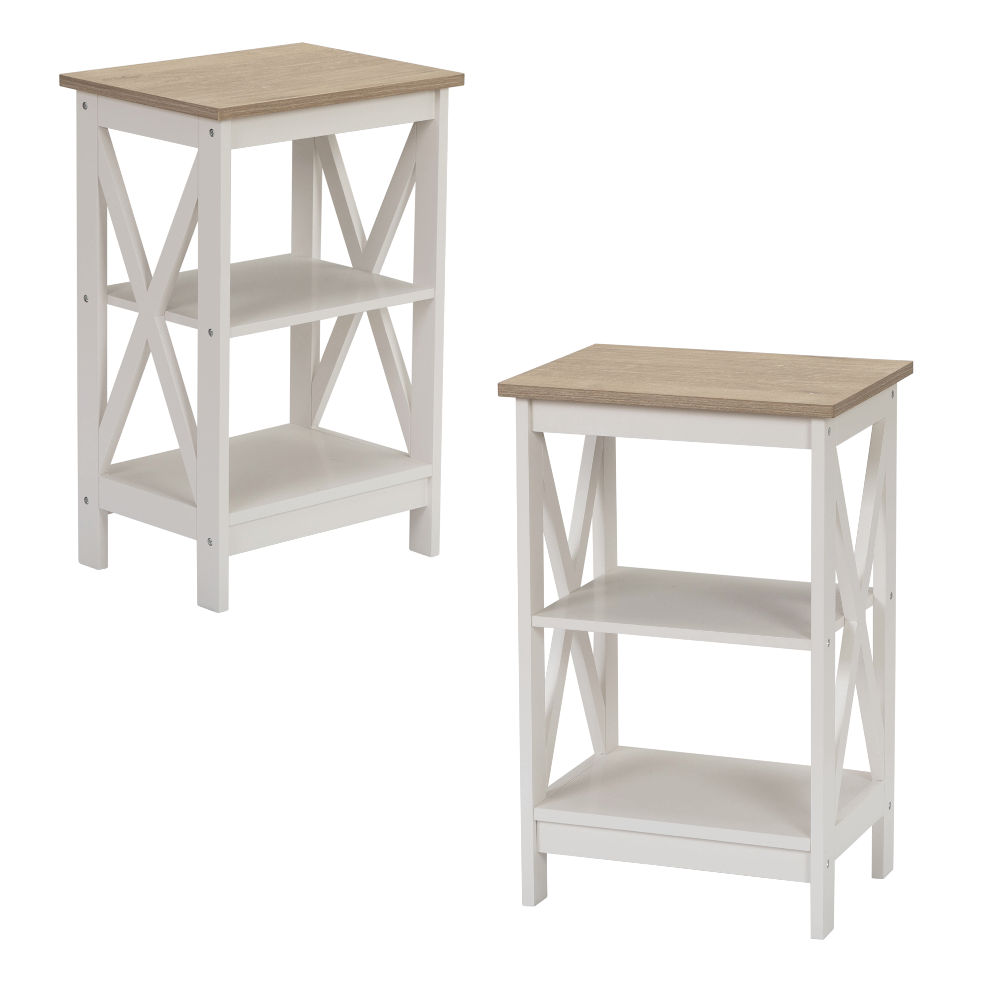 Slim 3-Tier End Table with Open Night Stand Space, Ivory White ...