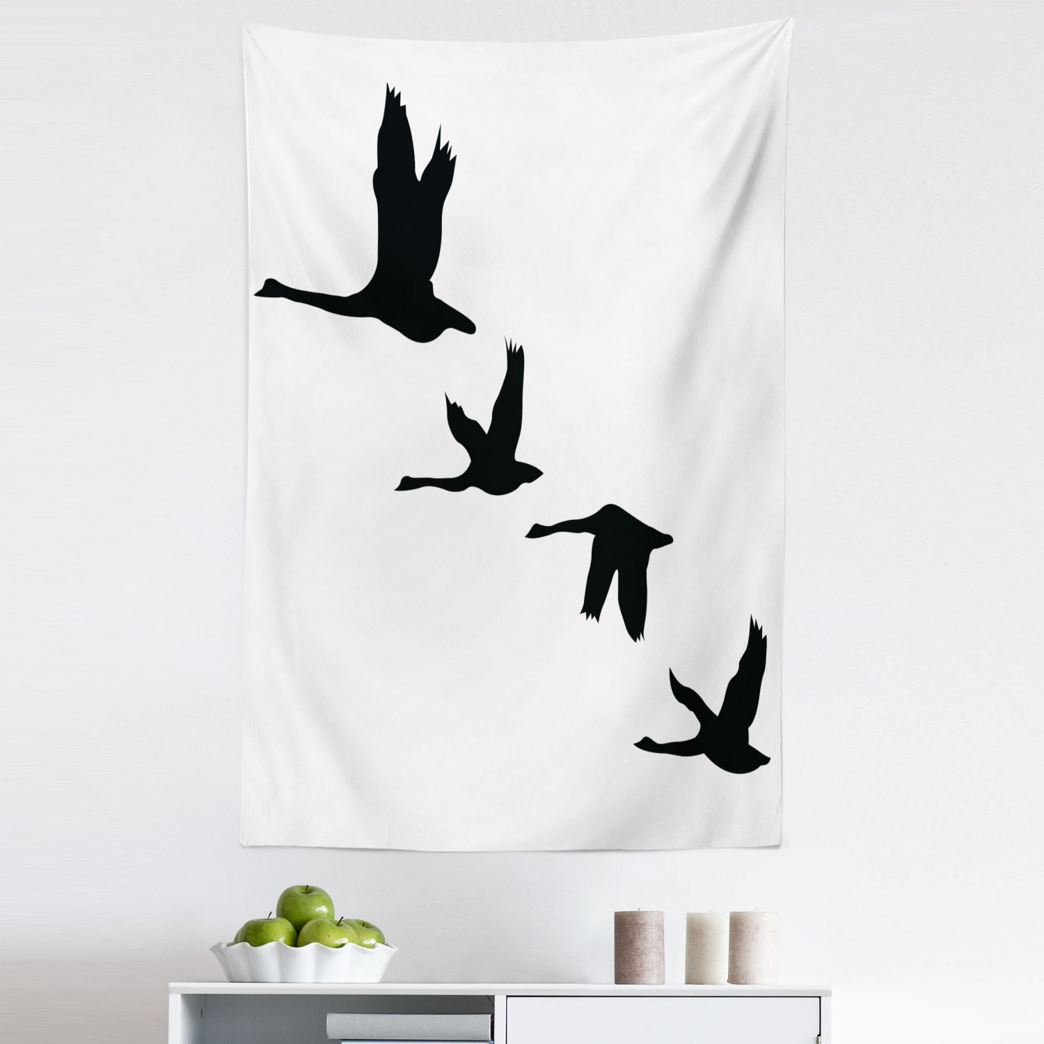 Freedom Tapestry, Silhouette of Group of Flying Birds Gulls in the Sky ...