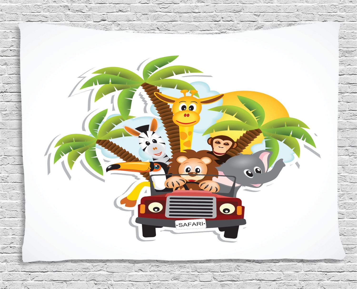 Baby Tapestry, Zebra Toucan Lion and Elephant African Forest Animals ...