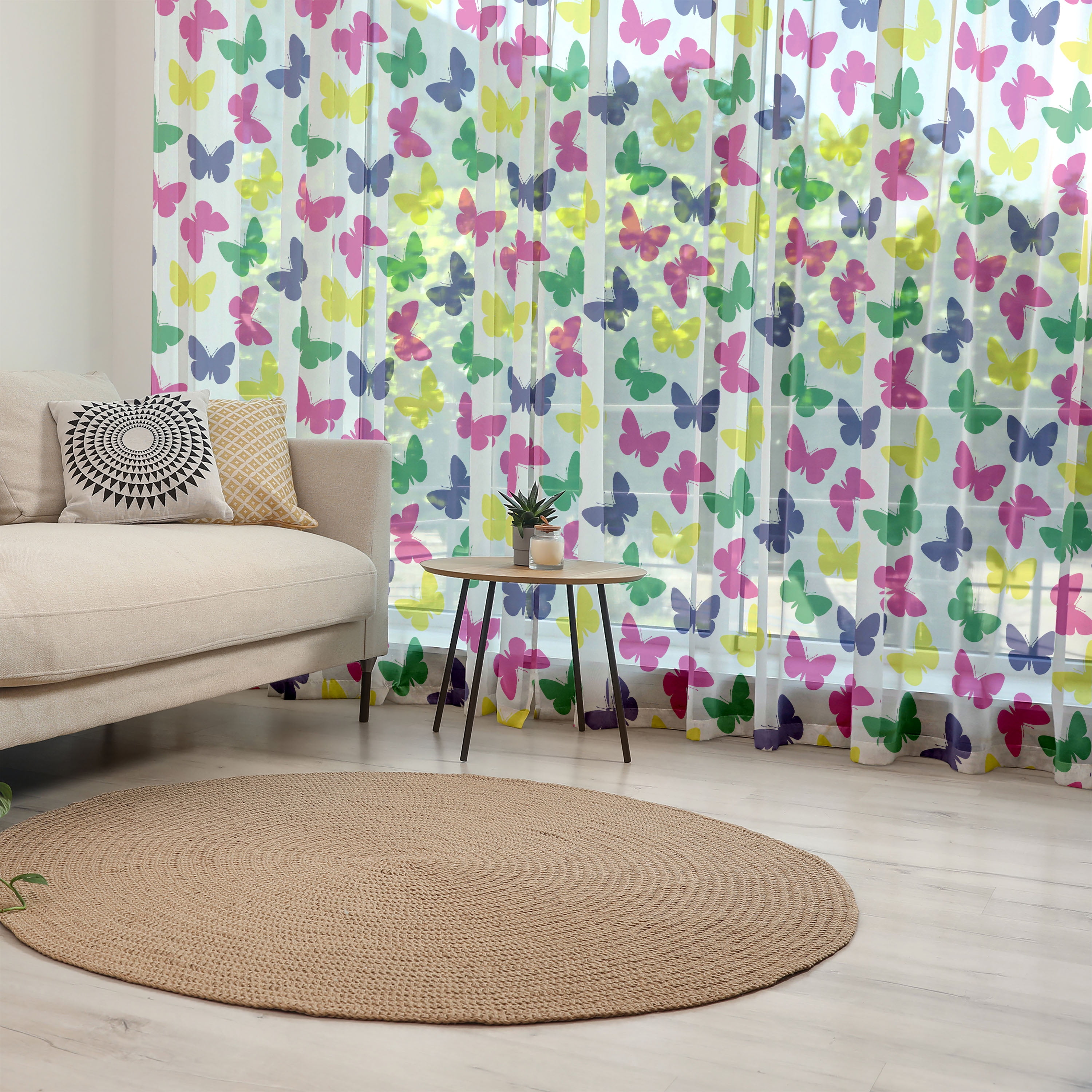 Modern Tulle Curtains with Rod Pocket, Rainbow Colorful Butterfly ...