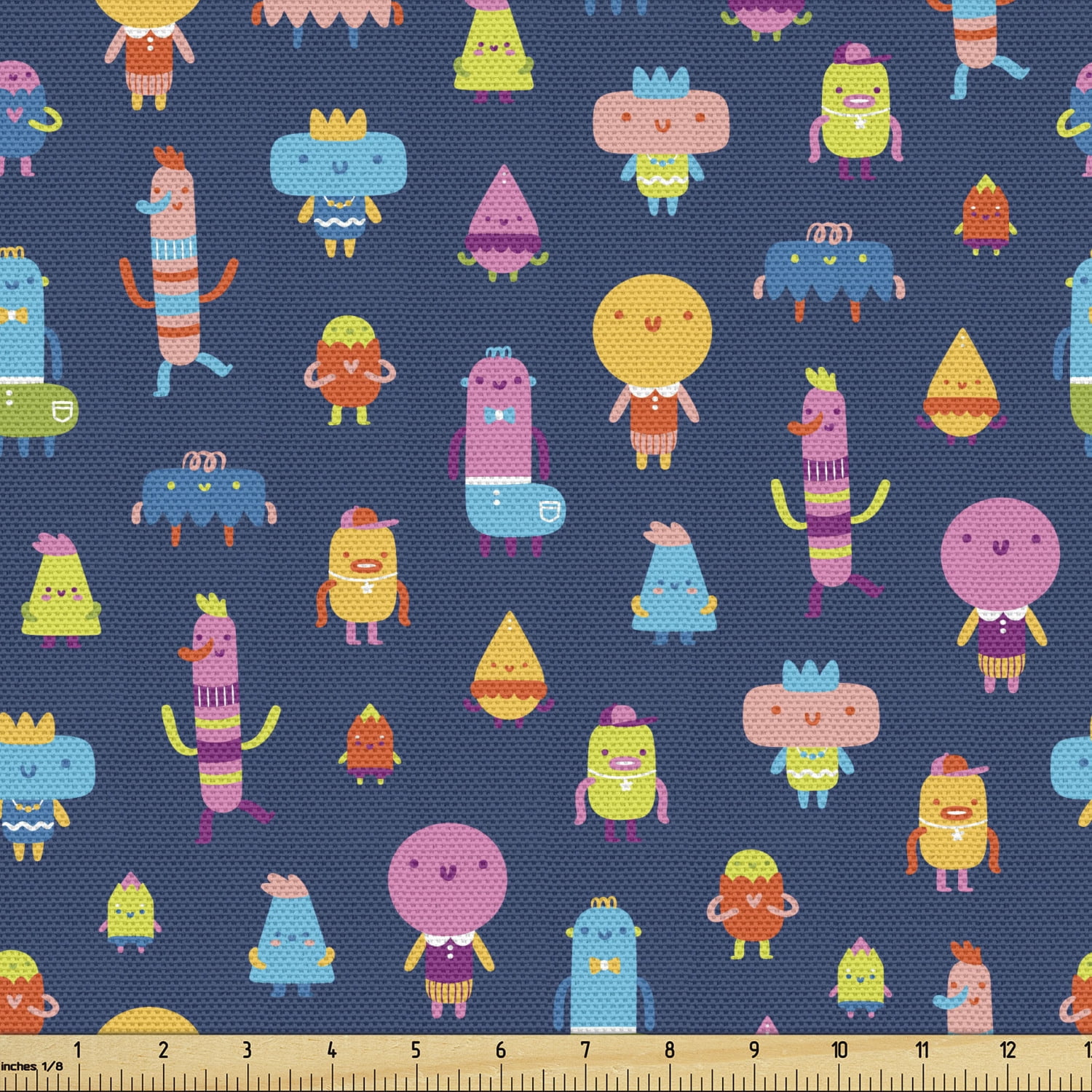 Cartoon Fabric by the Yard, Abstract Style Characters Bubble Heads and ...