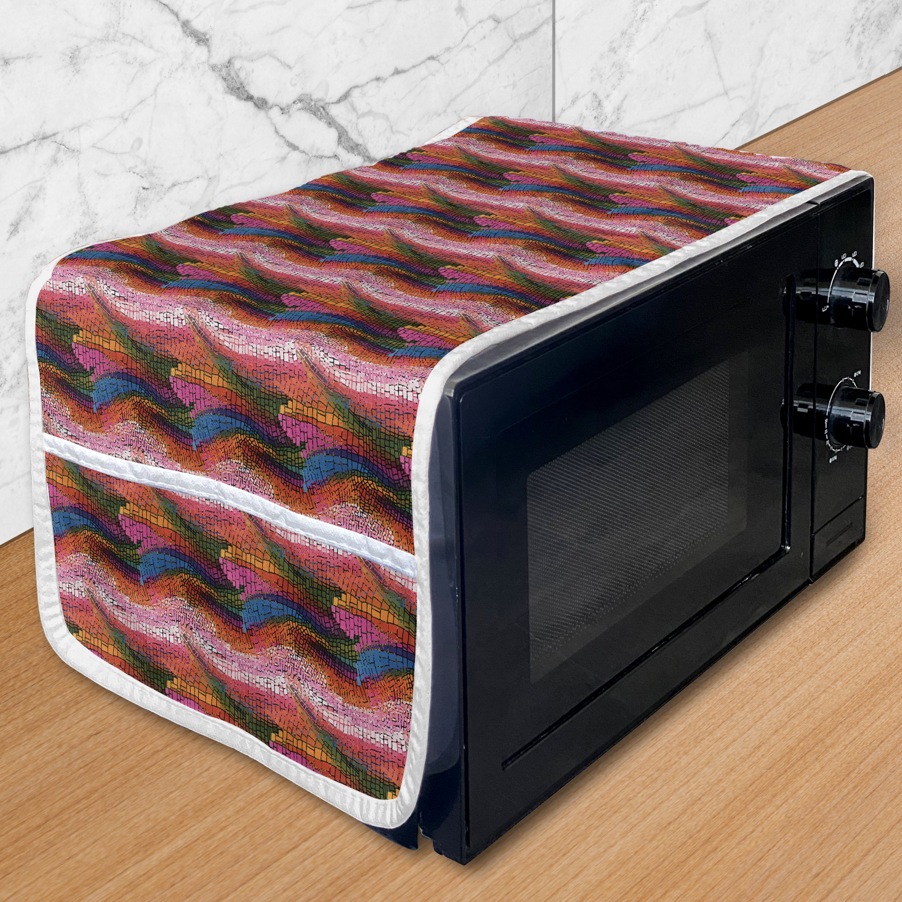 Modern Microwave Oven Cover, Abstract Rainbow Vivid Colorful Ombre ...