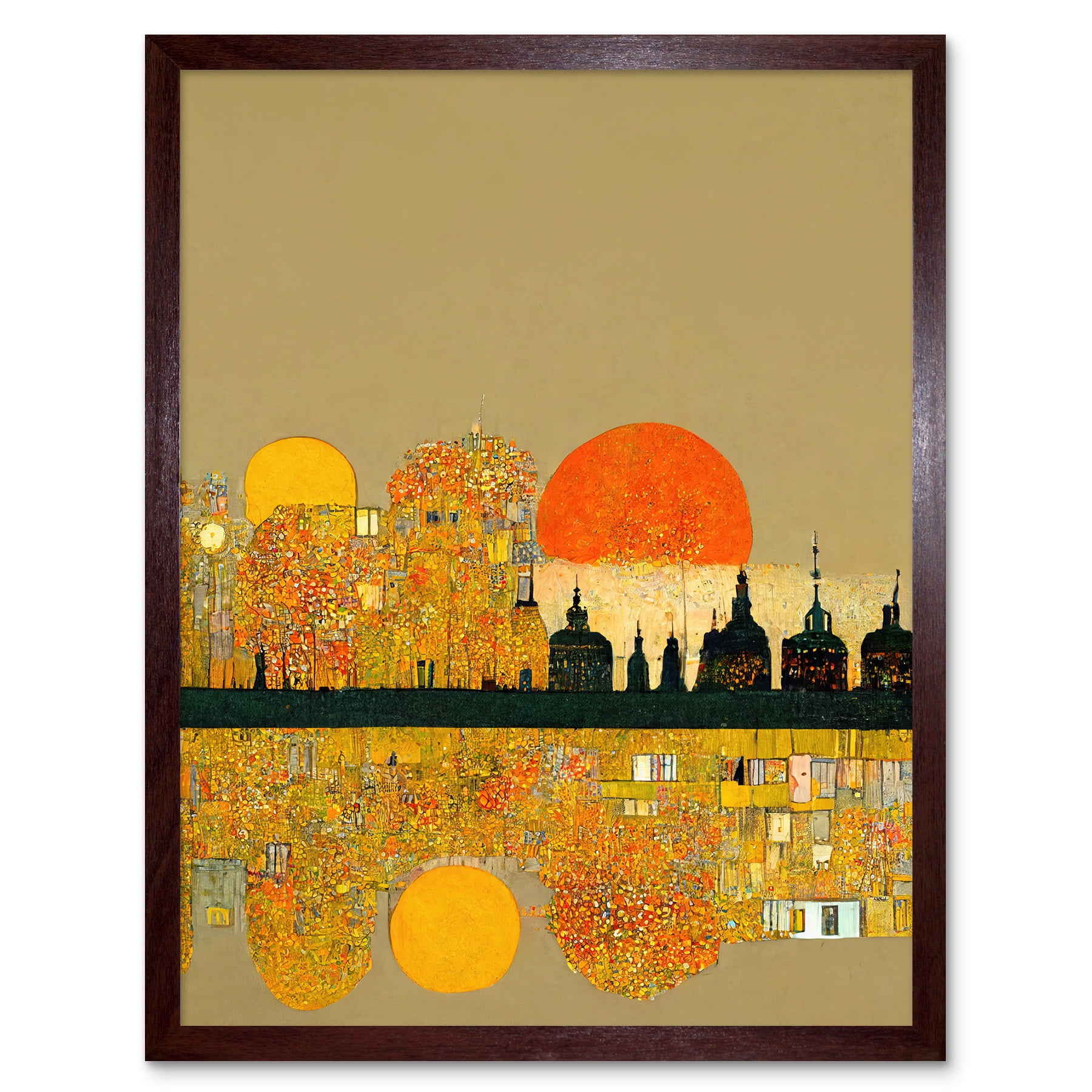 Klimt Inspired Autumn Sunset City Skyline Patterns Art Print Framed ...
