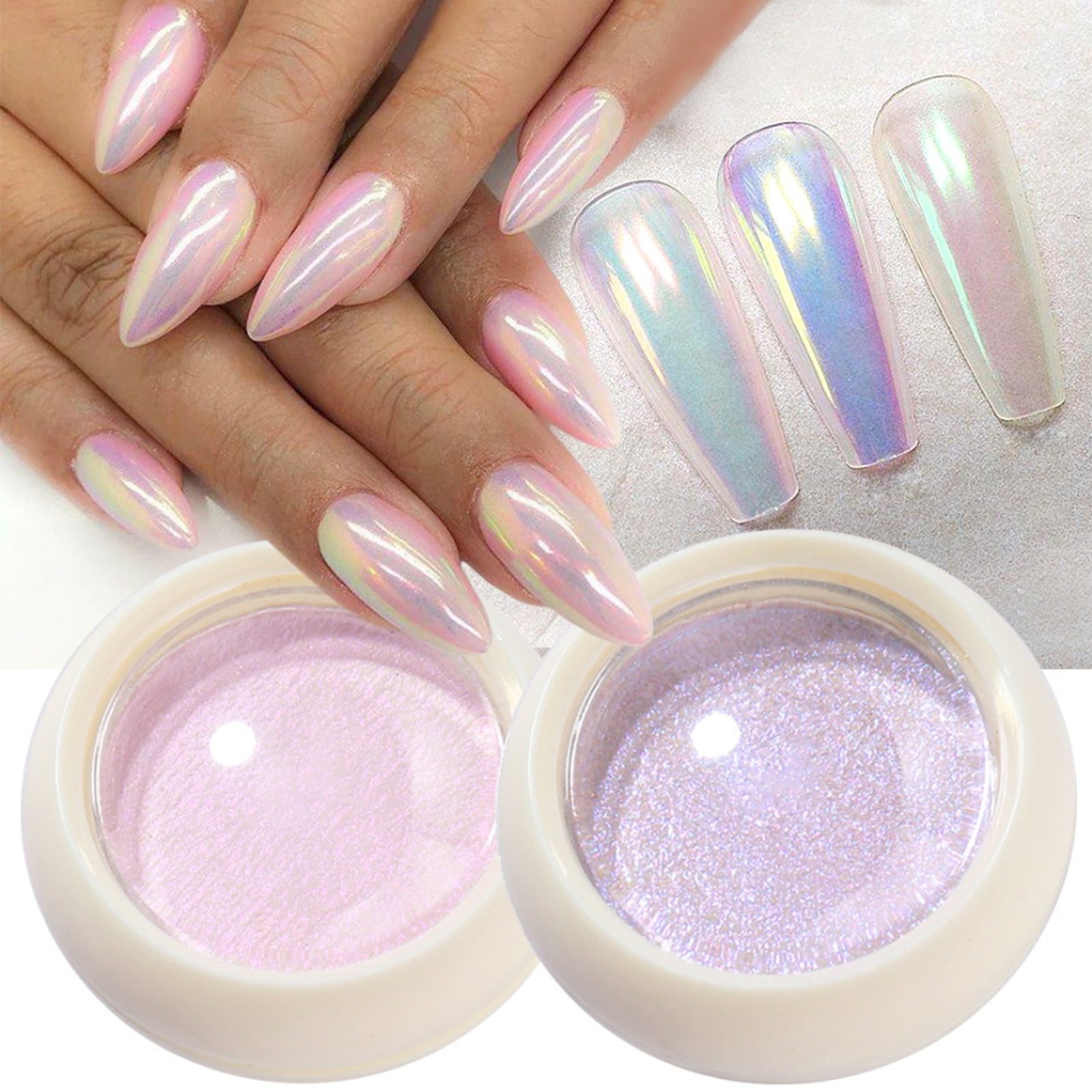 2g Mirror Effect Nail Aurora Powder Persistent with Brush Solid Chrome ...