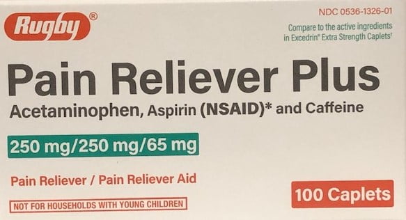 Rugby Pain Reliever Plus Caplets, for Adults, Bottle of 100 (Pack of 3 ...