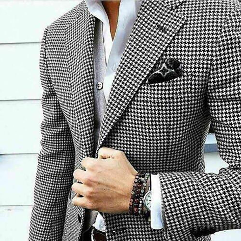 Mens Suits Slim Fit Houndstooth Jacket Coats Groom Wedding Formal ...