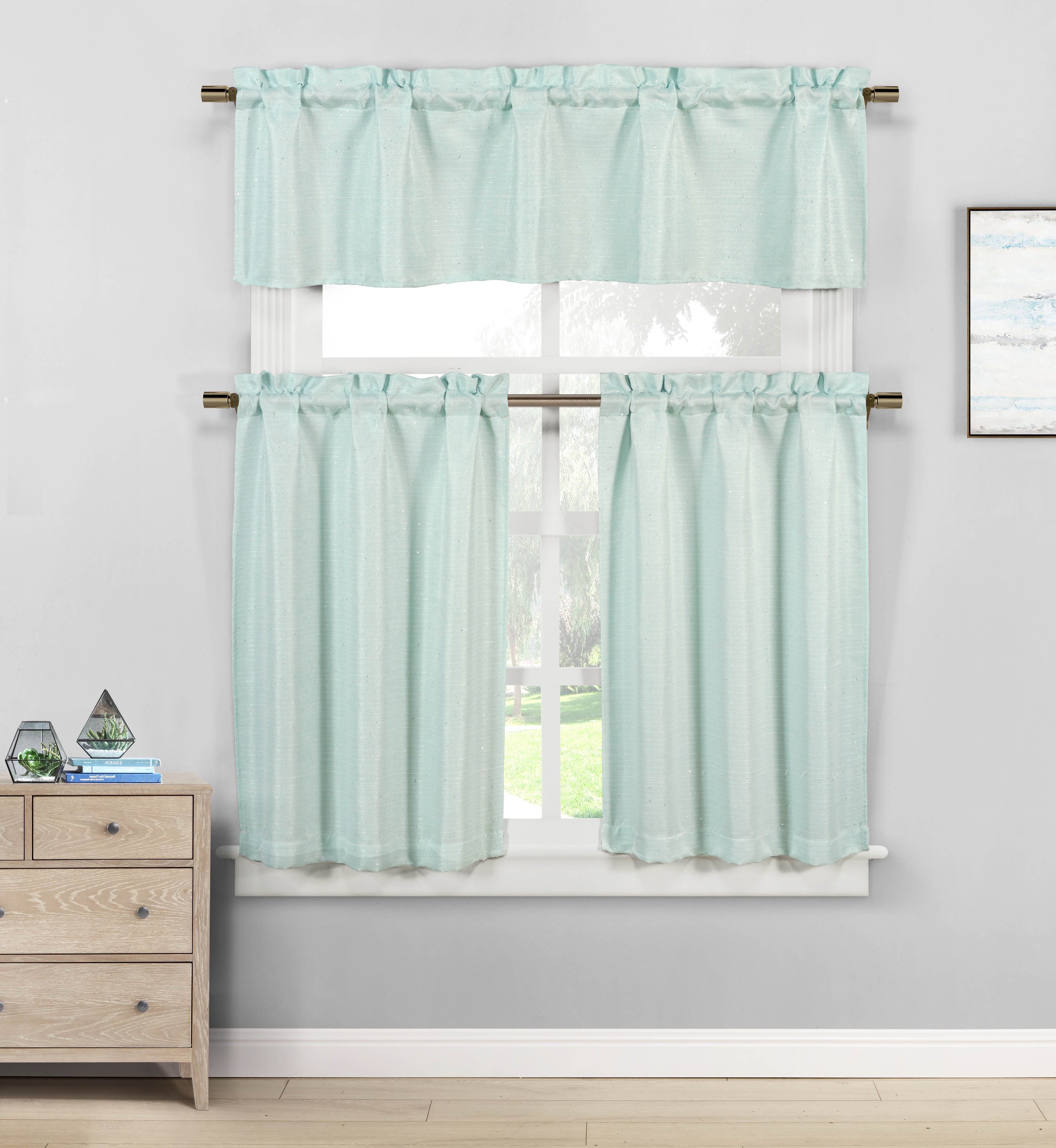 Kensie Home Jane Textured Kitchen Curtains: Subtle Pinstripe with ...