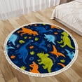 Washable Non Slip 3ft Round Rug, Bright colorful dinosaur blue grunge ...