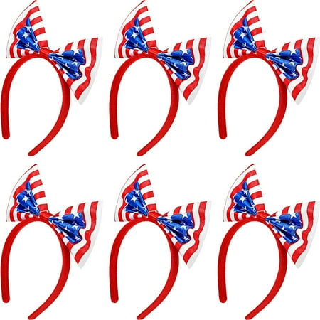 6 Pieces Patriotic American Flag Bow Headbands for Election Day, 4th of ...