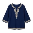 Boho Embroidery Mexican Bohemian Tops V Neck 3/4 Sleeve Causal Loose ...