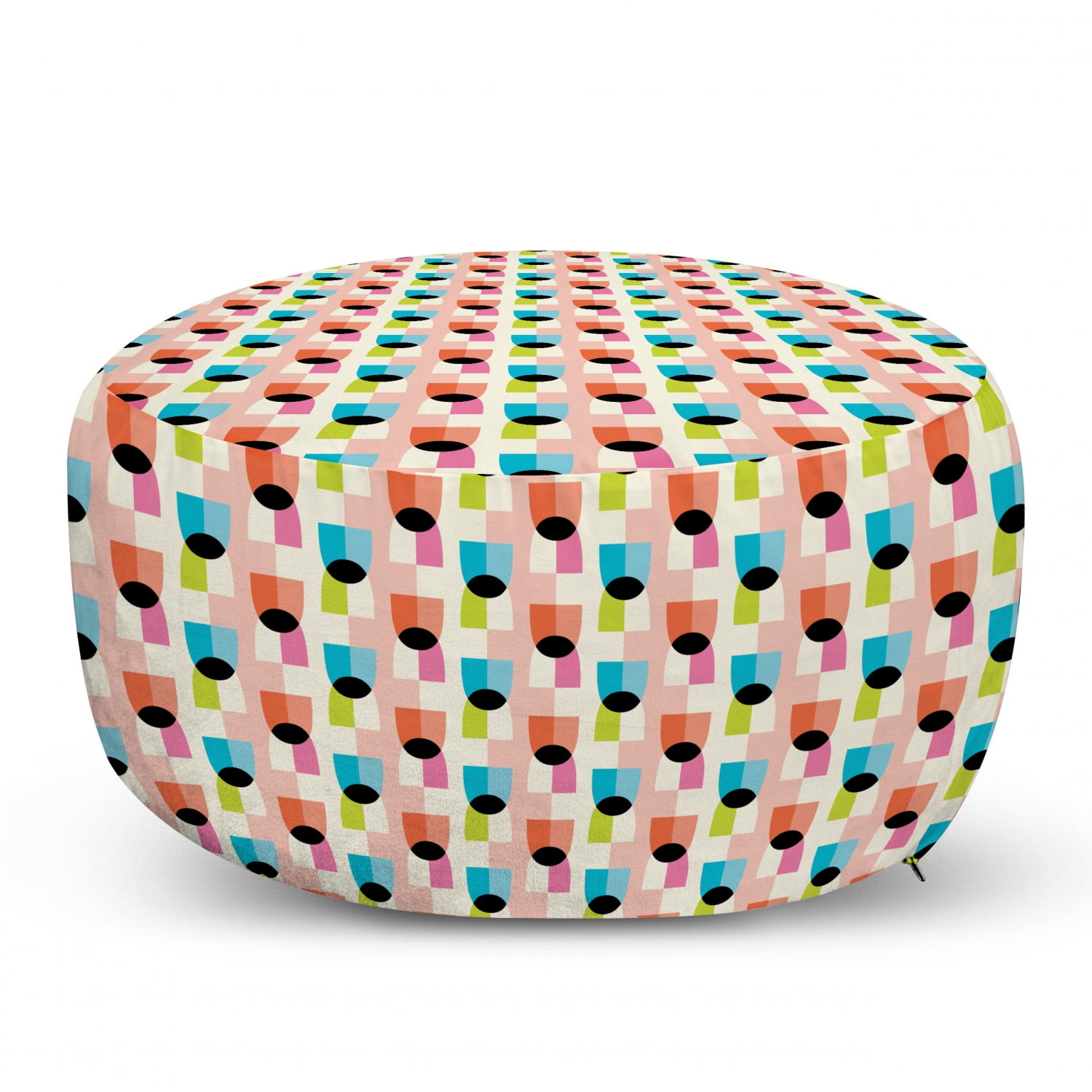 Colorful Pouf Cover with Zipper, Geometric Semi-Circles and Oval ...