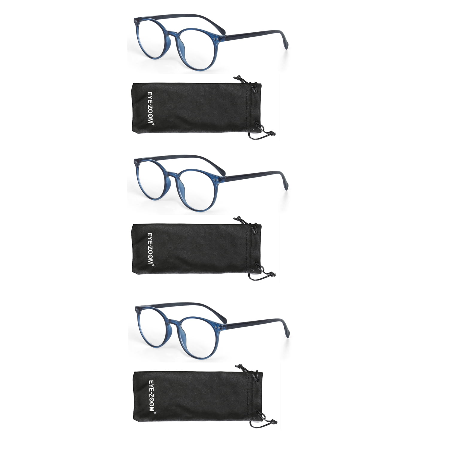 EYE ZOOM 3 Pack Retro Round Plastic Frame Reading Glasses for Men and ...