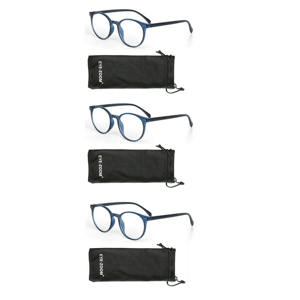 EYE ZOOM 3 Pack Retro Round Plastic Frame Reading Glasses for Men and ...