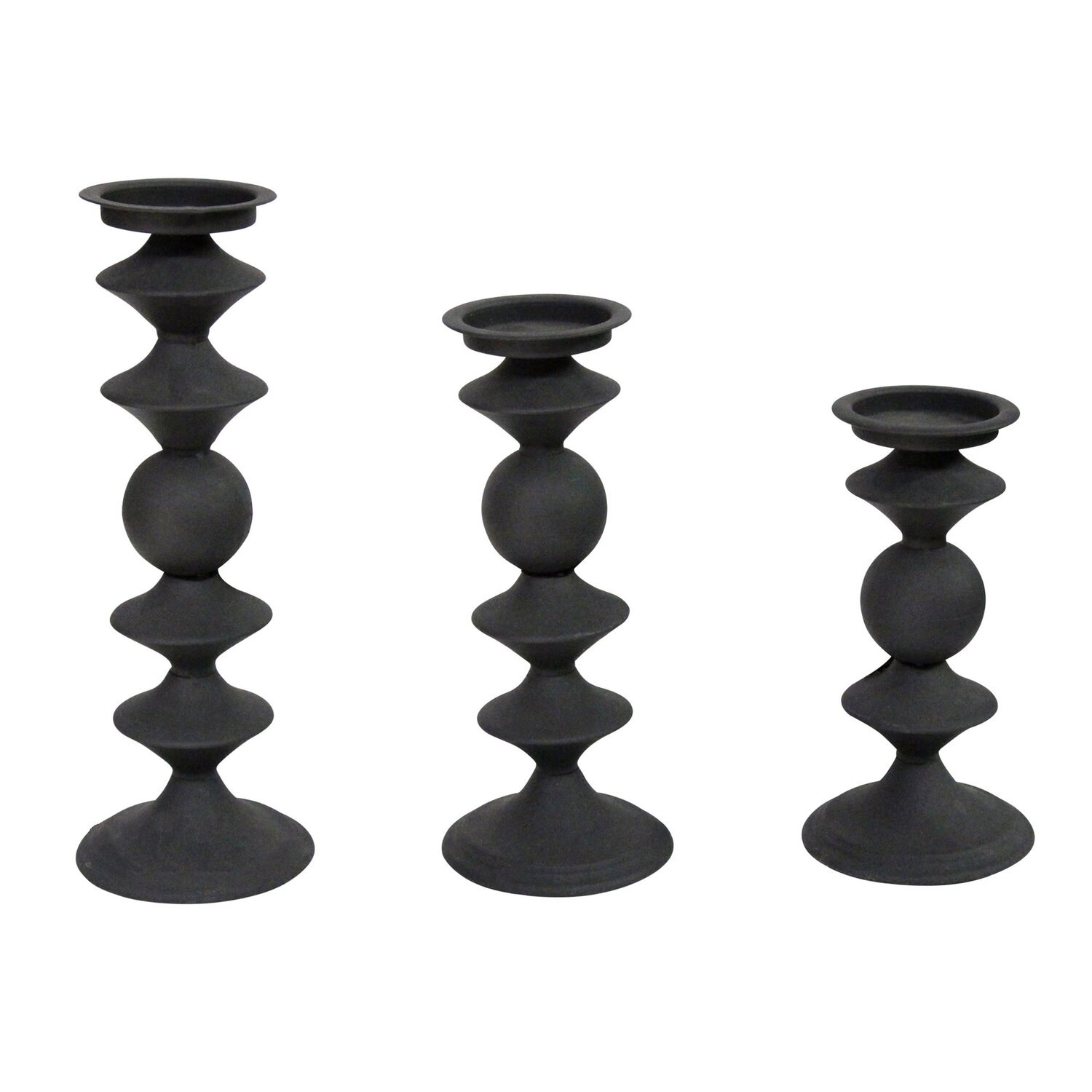 Stratton Home Decor Set of 3 Modern Matte Black Metal Candlestick ...