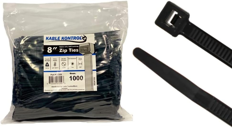 Kable Kontrol Black Zip Ties - 8" Inch Long - UV Resistant Nylon - 18 ...