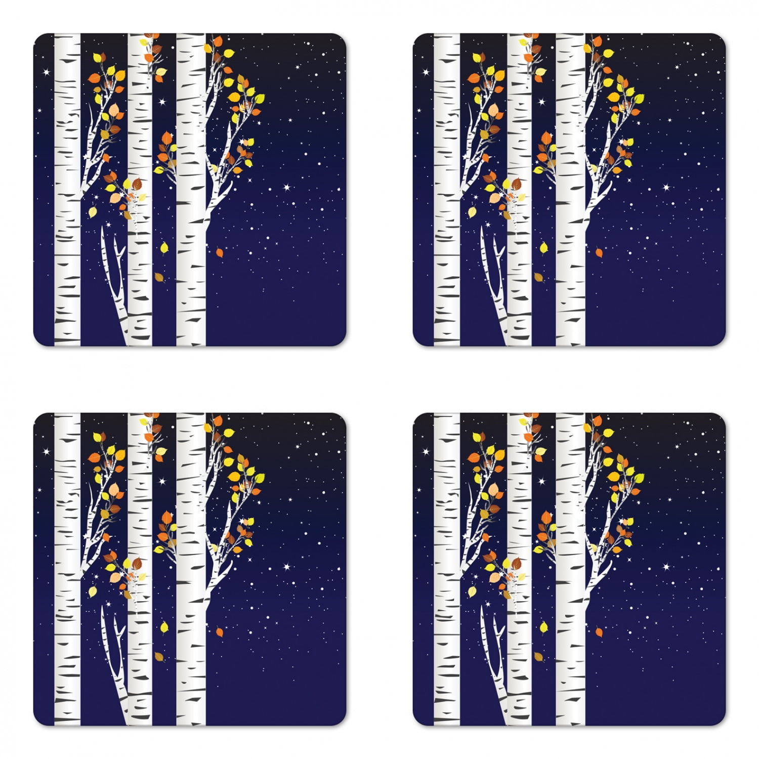 Autumn Coaster Set of 4, Birch Trees with Colorful Fall Season Foliage ...