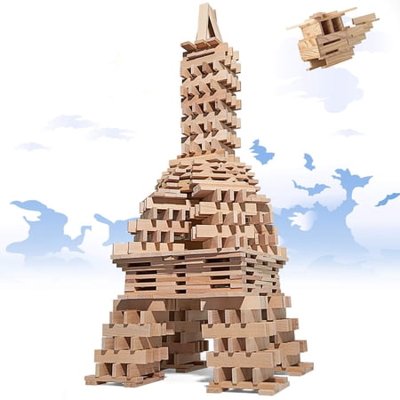 Luckin 200-Pcs Wood Building Blocks For Kids Over 3 Year Old, Structure ...