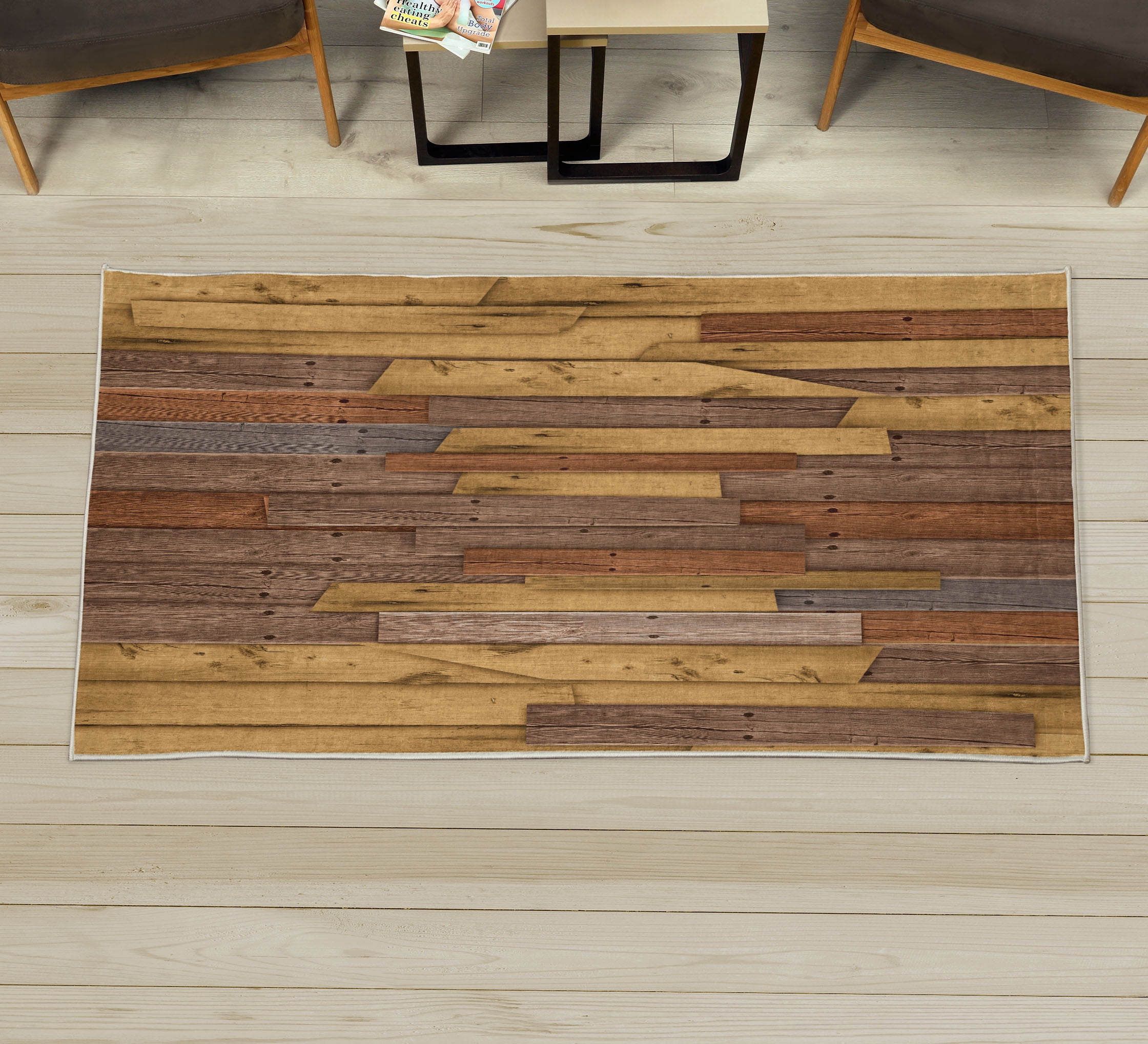Rustic Decorative Rug, Grunge Wood Planks Barn House Door Nails Country ...