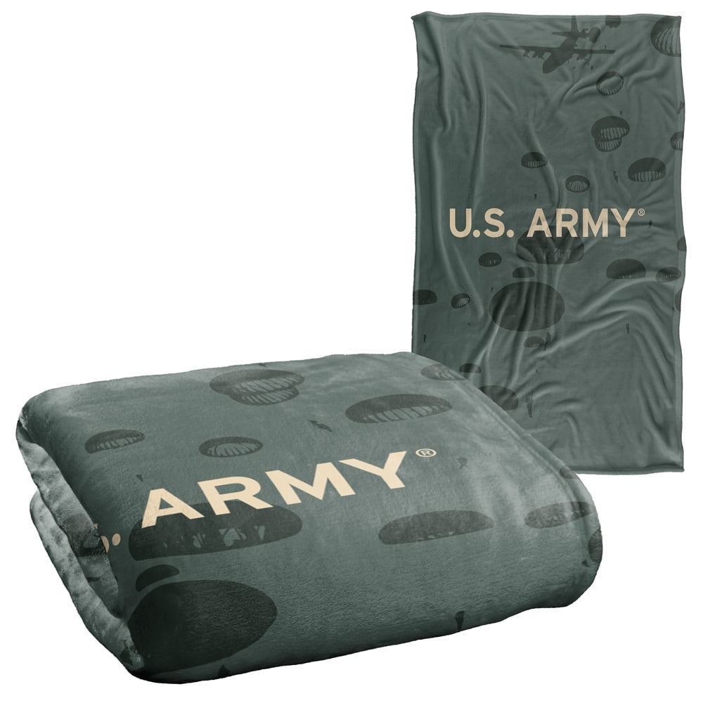 U.S. Army Blanket, 36"x58" U.S Army Parachutes, Silky Touch Sherpa Back ...