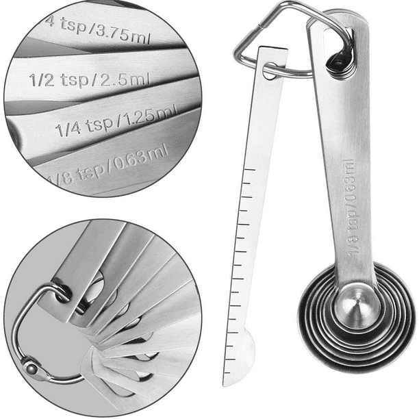 Measuring spoons set of 7 with engraved marking ruler for measuring dry ...
