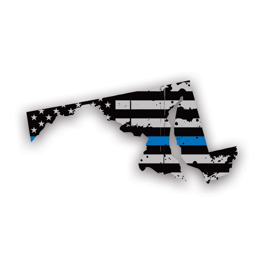 Distressed Maryland State Shaped Subdued US Flag Thin Blue Line Sticker ...