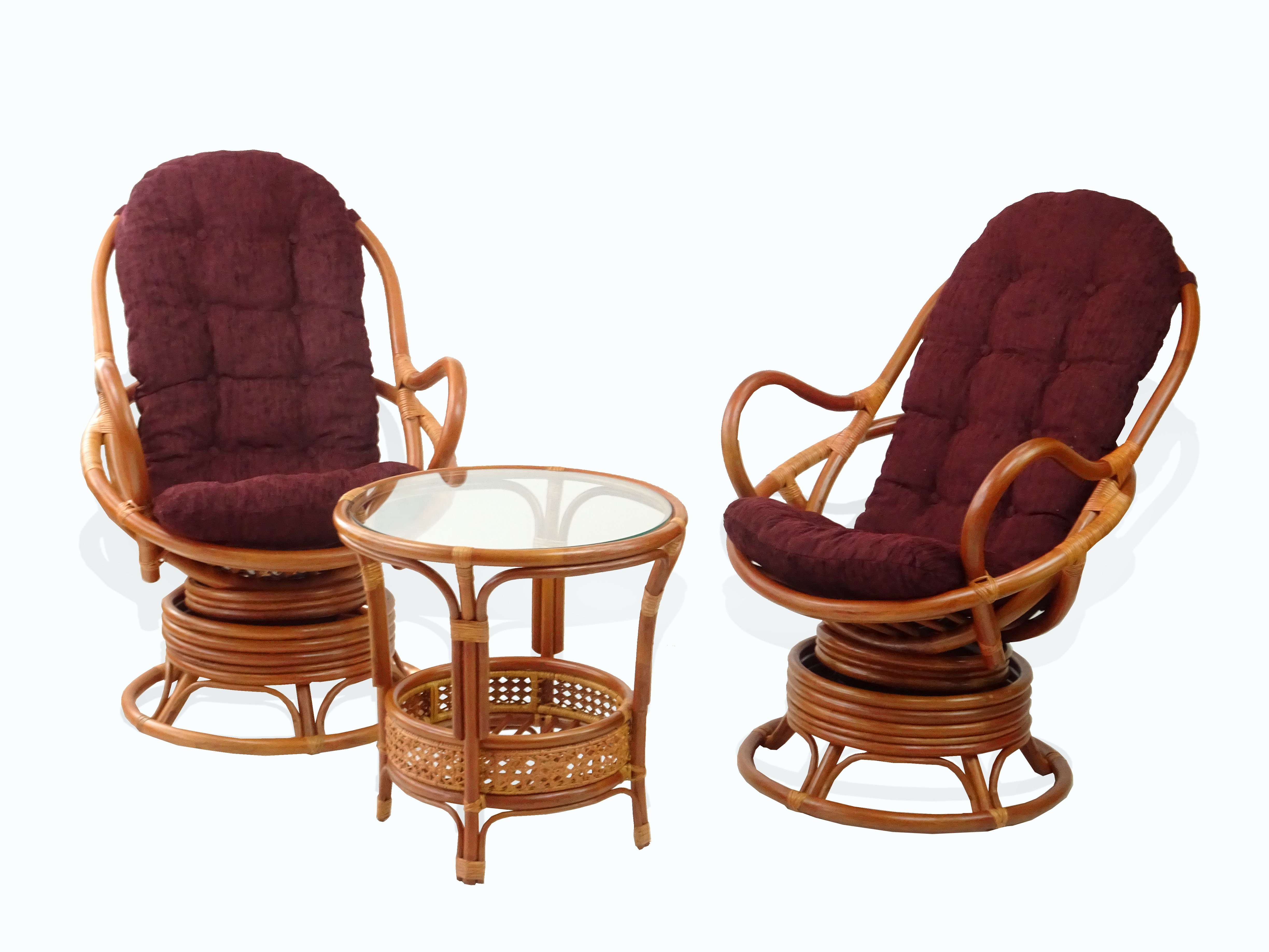 Java Swivel Rocking Chair Natural Handmade Rattan Wicker Set: 2 Lounge ...
