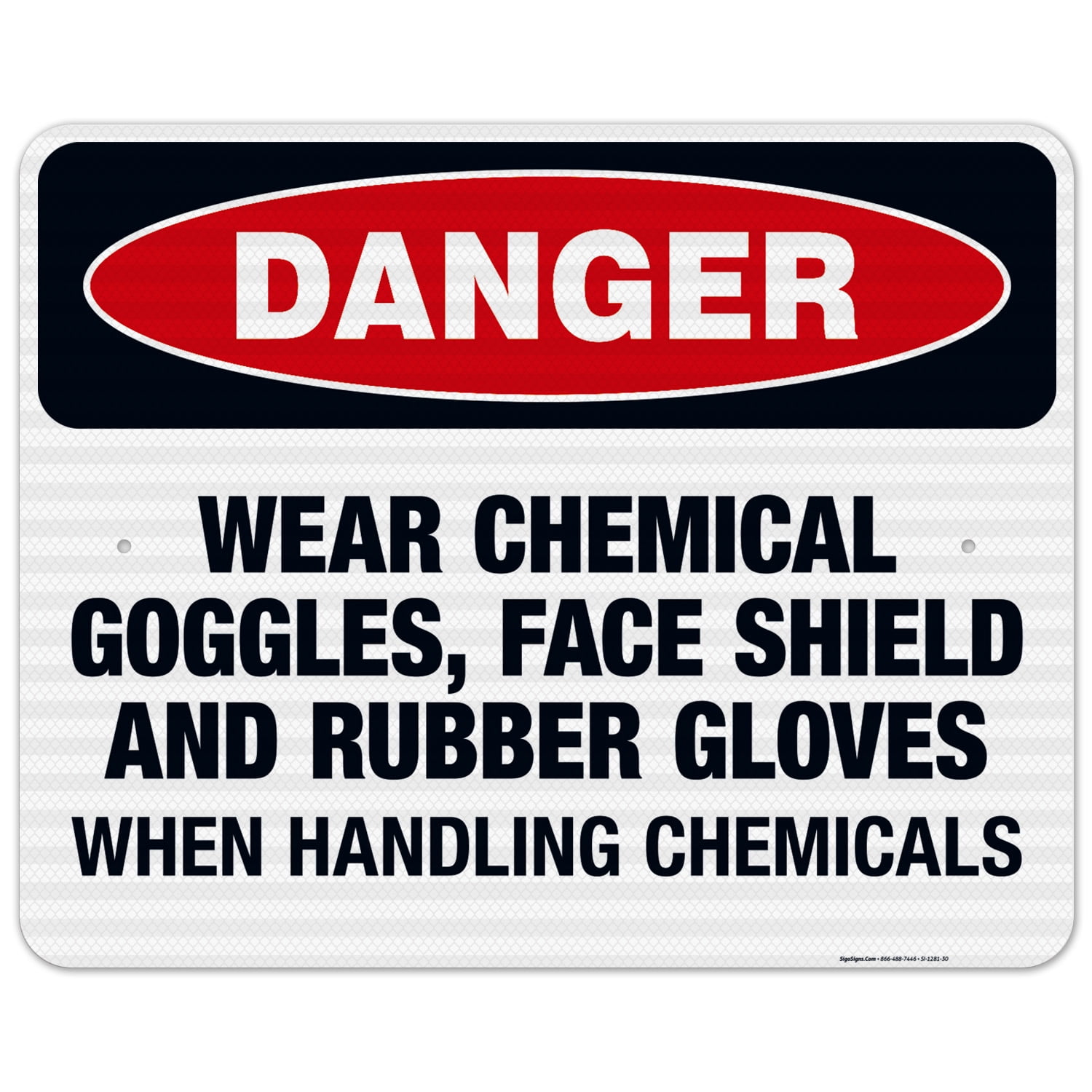 Danger Wear Chemical Goggles, Face Shield And Gloves Handling Chemicals ...