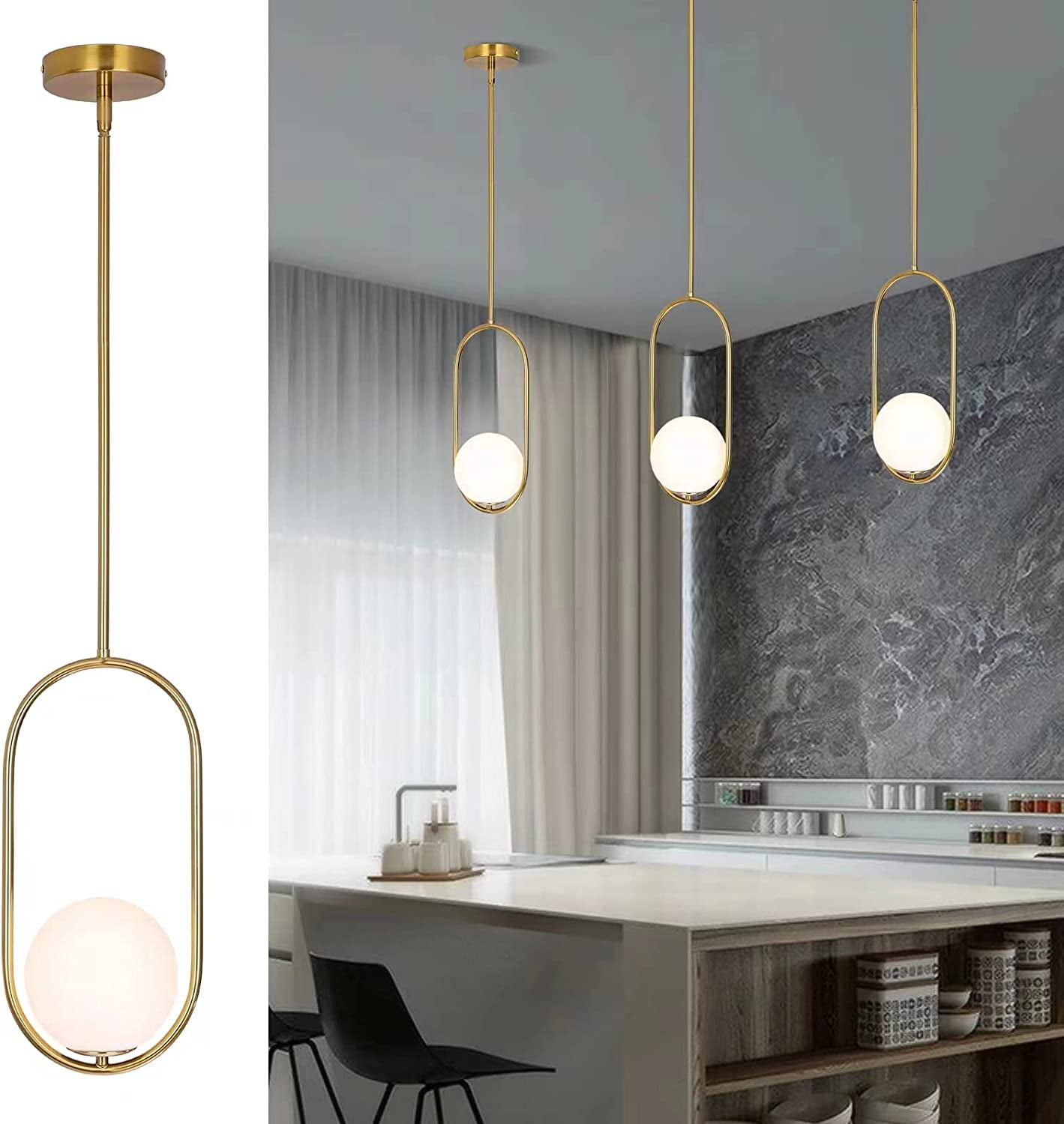 ZXNYH Modern Pendant Lighting Mid Century Globe Pendant Light Fixture ...