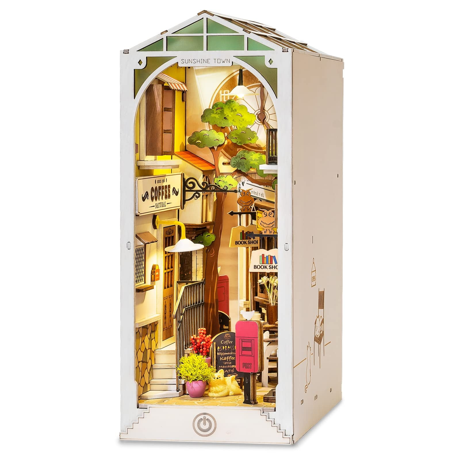Robotime Sunshine Town 3d Wooden Puzzle Diy Dollhouse Booknook Bookshelf Insert Decor Alley Miniature Kit
