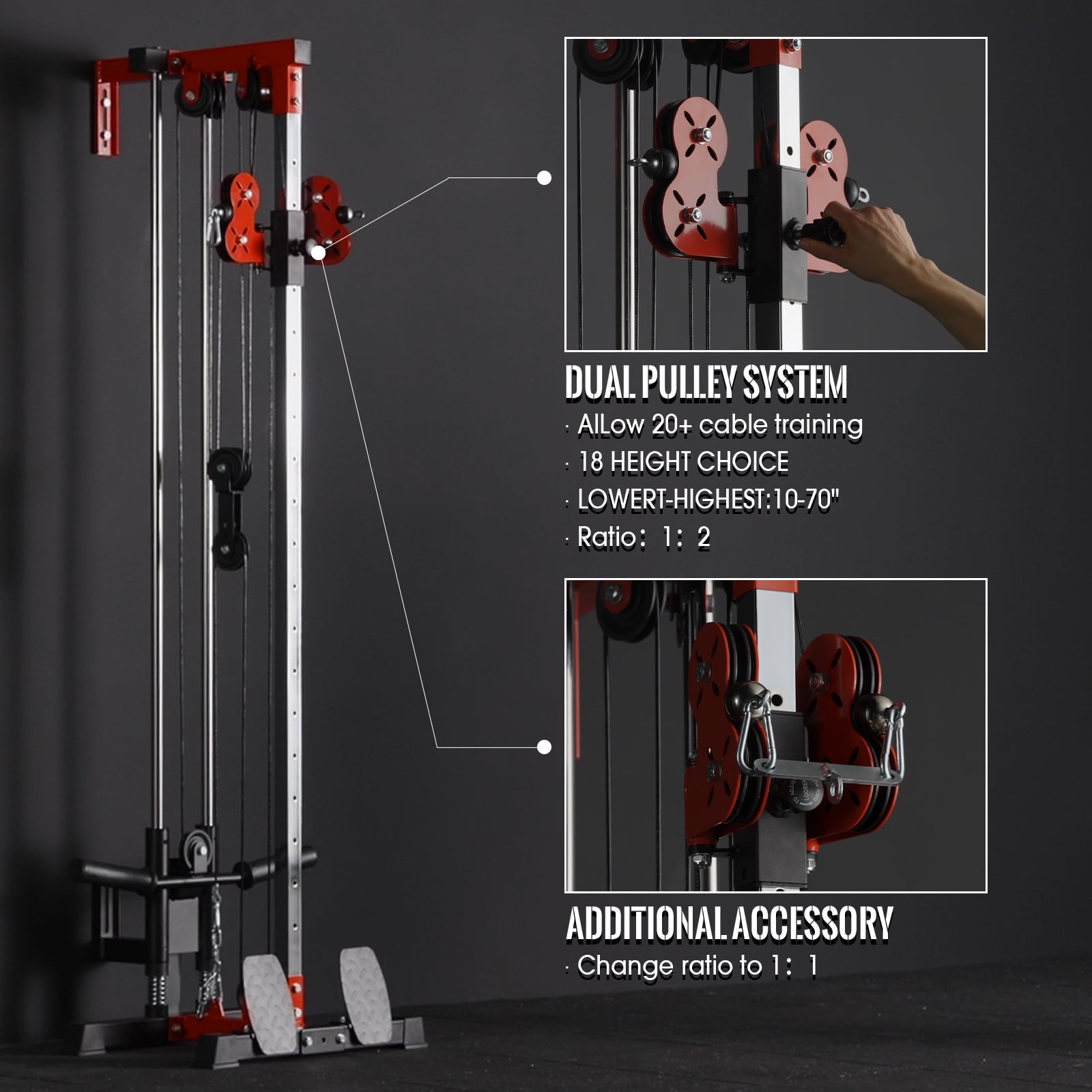 Mikolo Cable Crossover Machine Home Gym with 18 Positions Dual Pulley ...