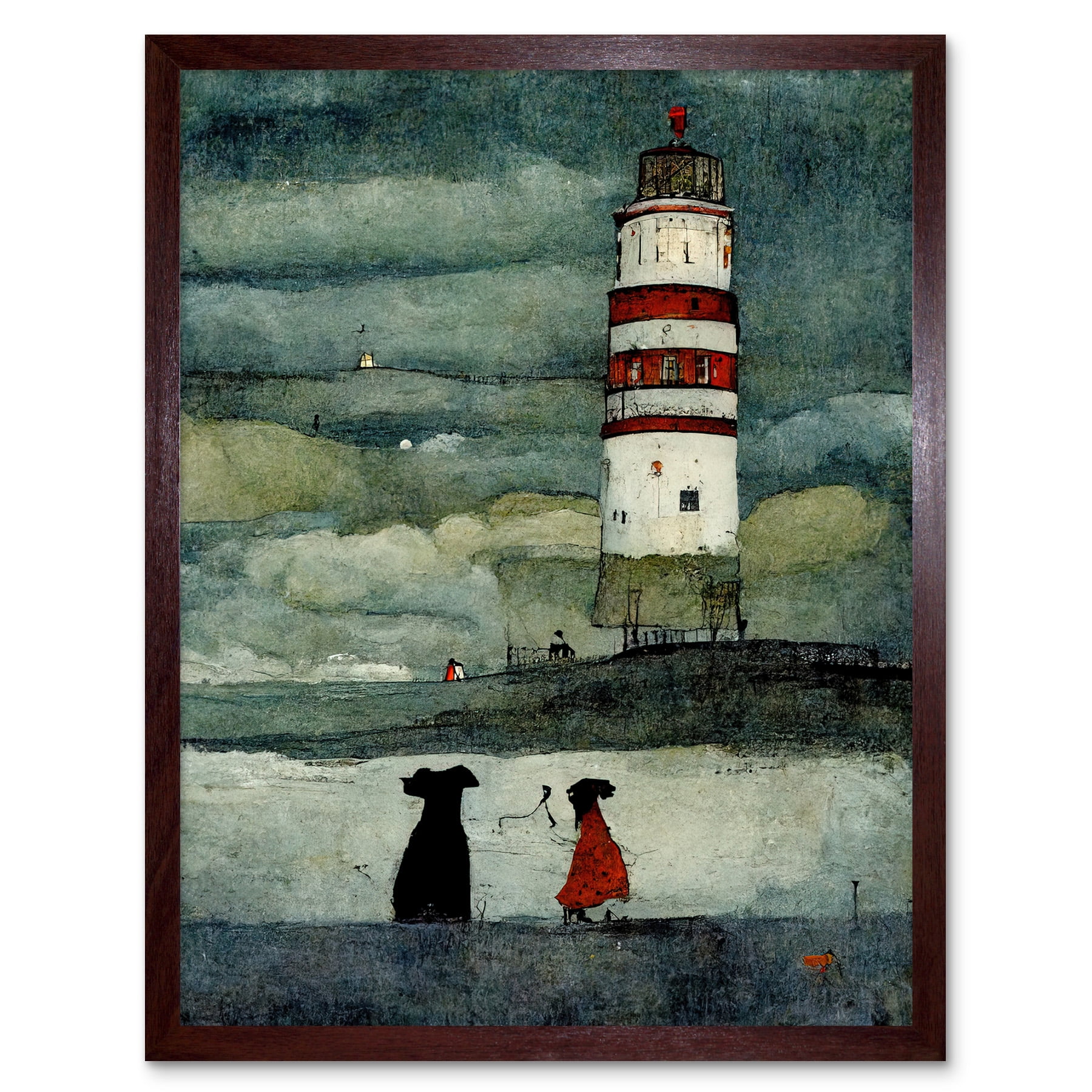 Lighthouse Keeper's Dog Quirky Grunge Art Print Framed Poster Wall ...