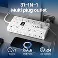 1pc Surge Protector Power Strip with 24/16 AC Outlets, 4 USB-A, 2 USB-C ...