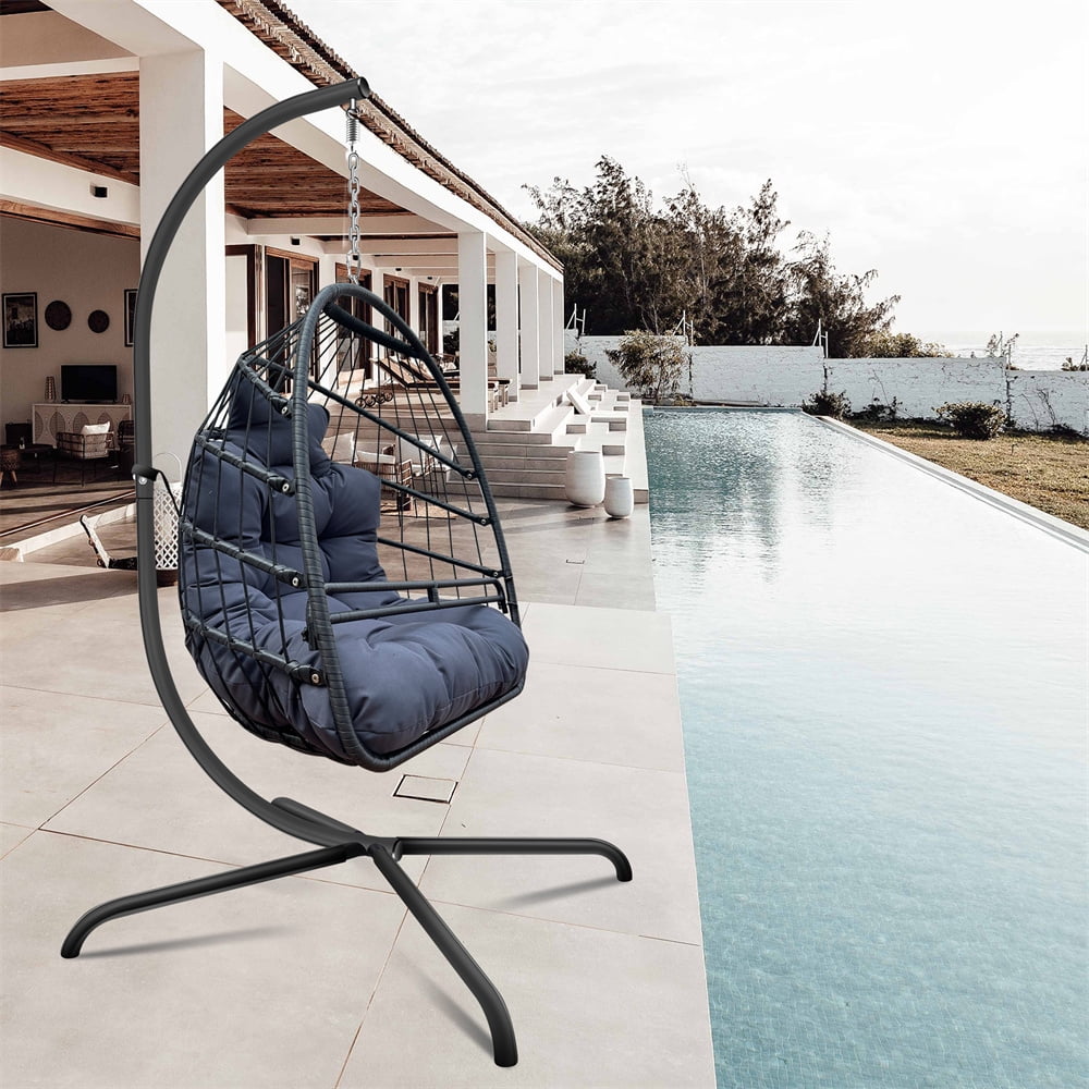 Swing Egg Chair with Stand, Patio Wicker folding Hanging Chair, Indoor ...