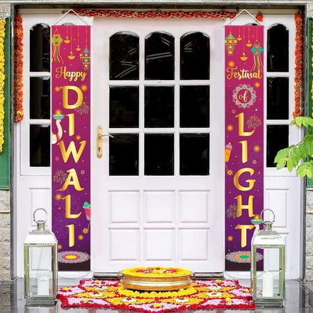 Happy Diwali Porch Signs Deepavali Themed Hanging Banners, Festival of ...