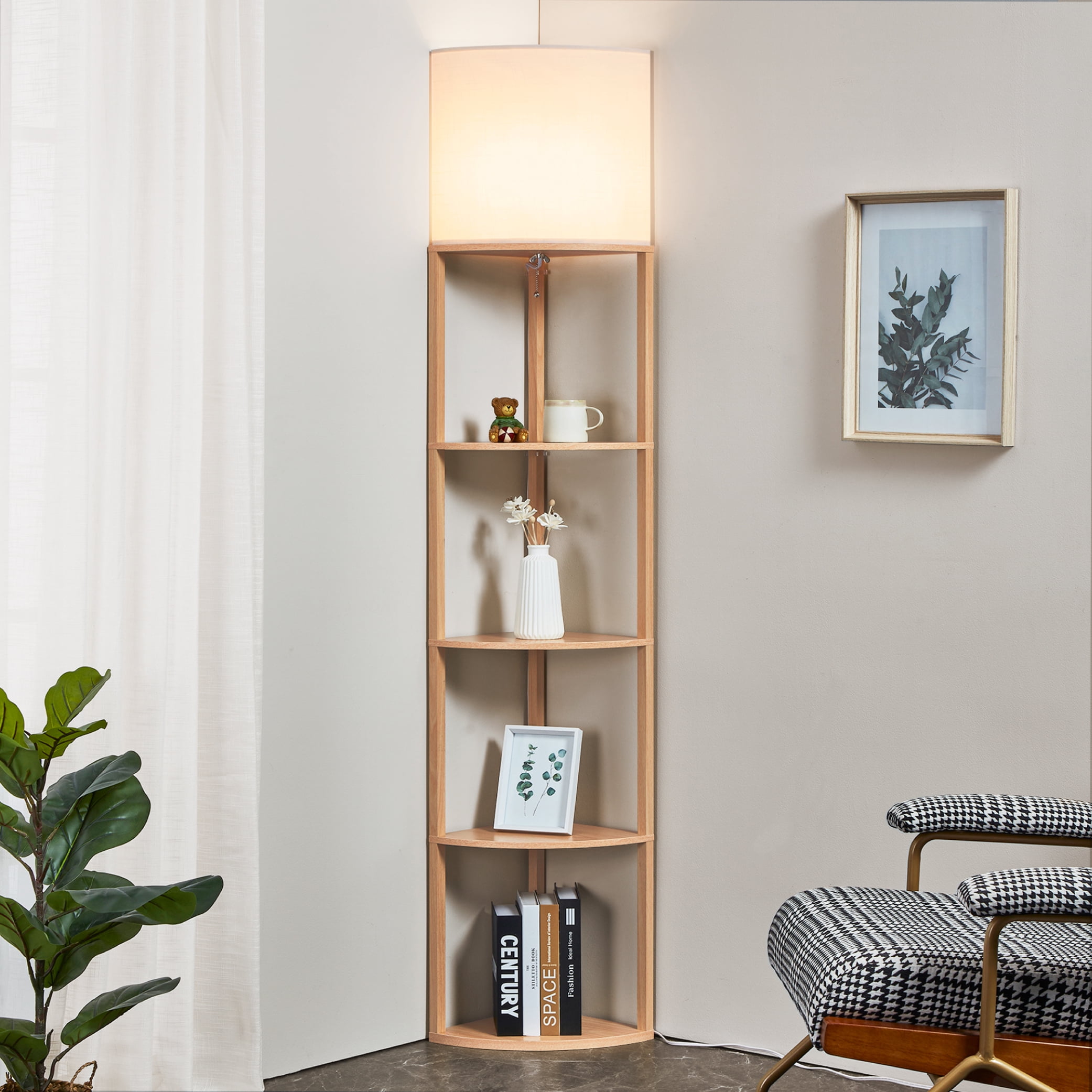 ATAMIN Alvis Edge Tall Standing Modern Corner Floor Lamp with Shelves ...