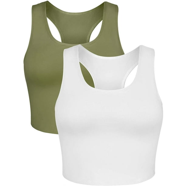 Charmo Crop Tank Tops for Women Built-in Shelf Bra Racerback Cotton ...