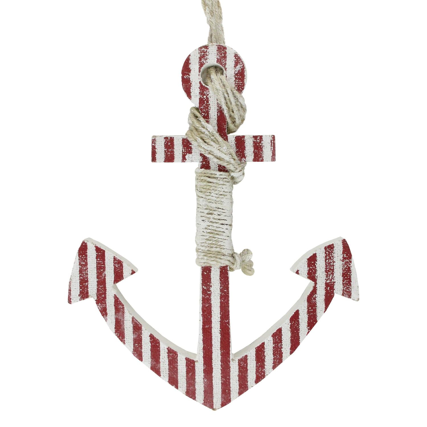 16" Red and White Striped Nautical Hanging Anchor with Rope Wall Art ...