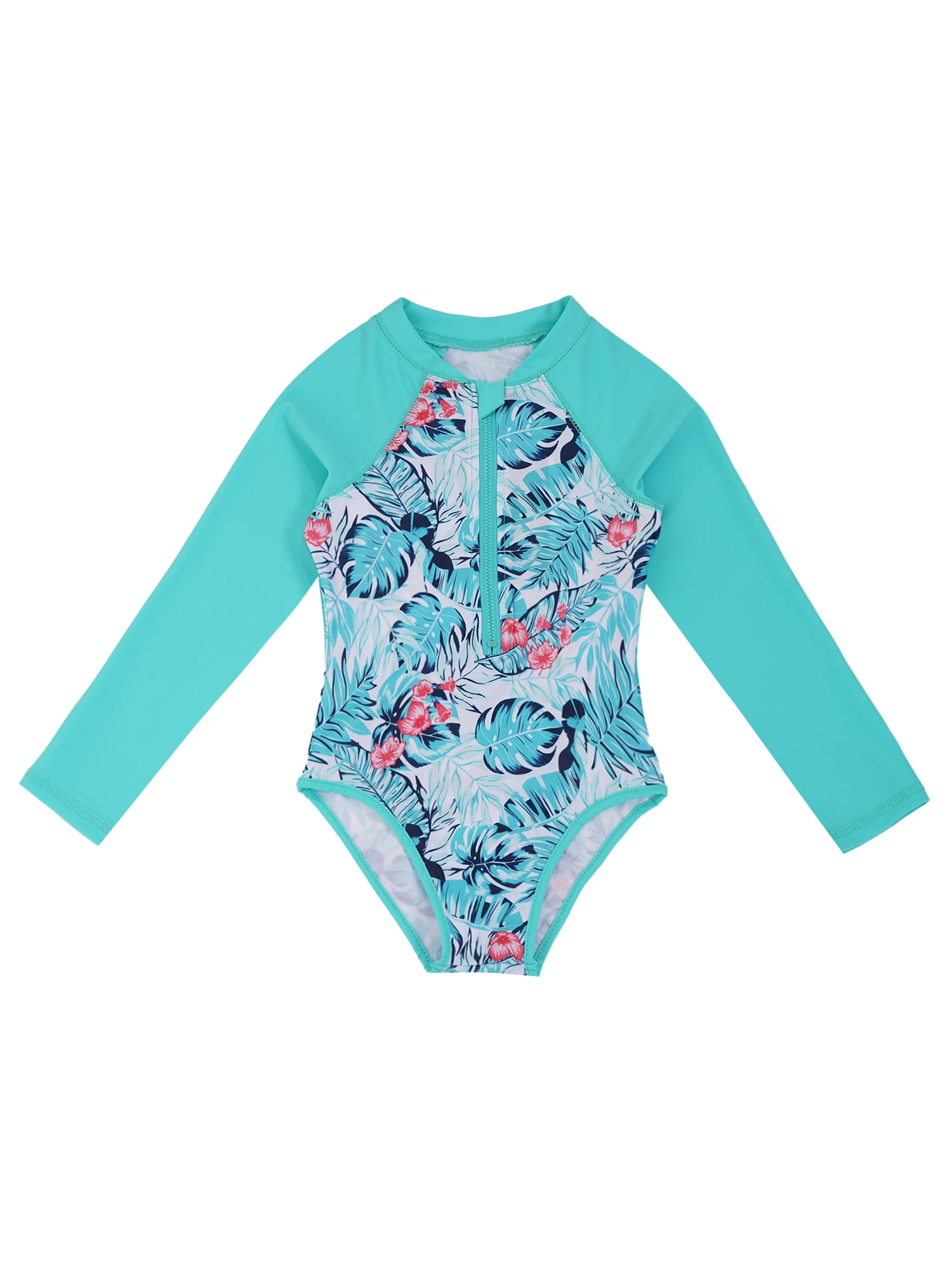 TiaoBug Kids Girls One Piece Hawaii Palm Trees Swimsuit Long Sleeve ...