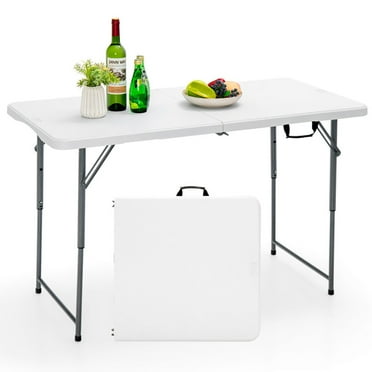 Mainstays White 4-Foot Adjustable Height Folding Plastic Table, Easy ...