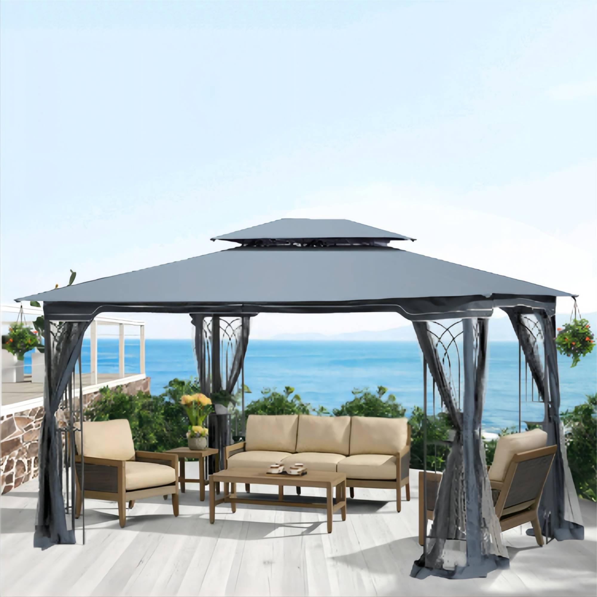 Only Choice 13' x 10' Outdoor Canopy Gazebo With Ventilated Double Roof ...